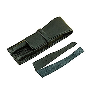 Lanxivi Double Pen Genuine Leather Pouch Case Top Washed Cowhide (Black)