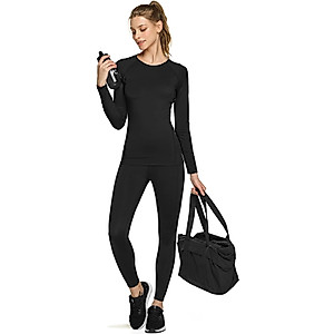 TSLA Women's Sports Compression Shirt, Cool Dry Fit Long Sleeve Workout Tops, Athletic Exercise Gym Yoga Shirts, 3pack Black/Black/Black, Small