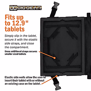 Gig Gear Two Hand Touch Tablet Chest Harness for iPad and Samsung Tablets - Rugged Tablet Carrying Case with Strap and Compartments - Heavy Duty iPad Chest Mount for 12.9 Inch Mobile Device (Black)