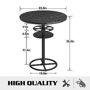 VECELO Round Bistro Bar Table 36.2 inch Height, 23.6 inch High Wooden Top, Sturdy Metal Frame with Pedestal, Perfect for Cocktail, Pub, Easy Assembly, Black
