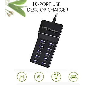 USB Charging Station10-Port USB Charger,Multiport USB Charger Station Hub, Compatible with iPhone, Galaxy, iPad Tablet, and Other USB Charging Devices1