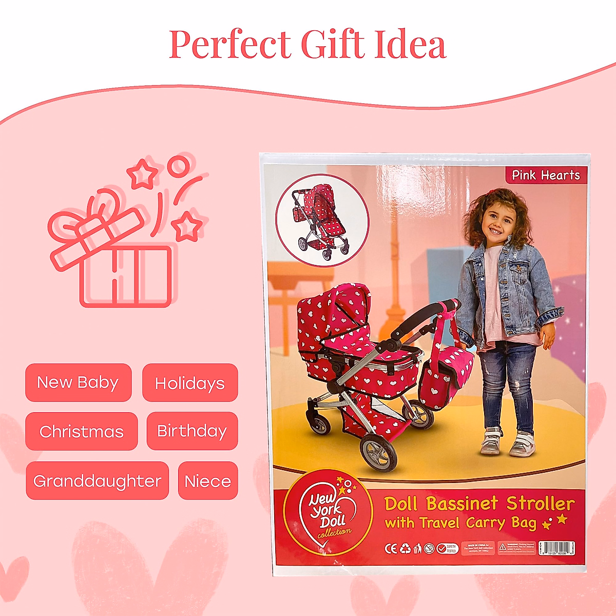 Convertible Combo Baby Doll Stroller for 3 Year Old Girls & Up | Play Toy Baby Stroller for Dolls, Folding Adjustable Bassinet Carriage Buggy with Storage Basket Converts to Sit Up Pushcart Pram