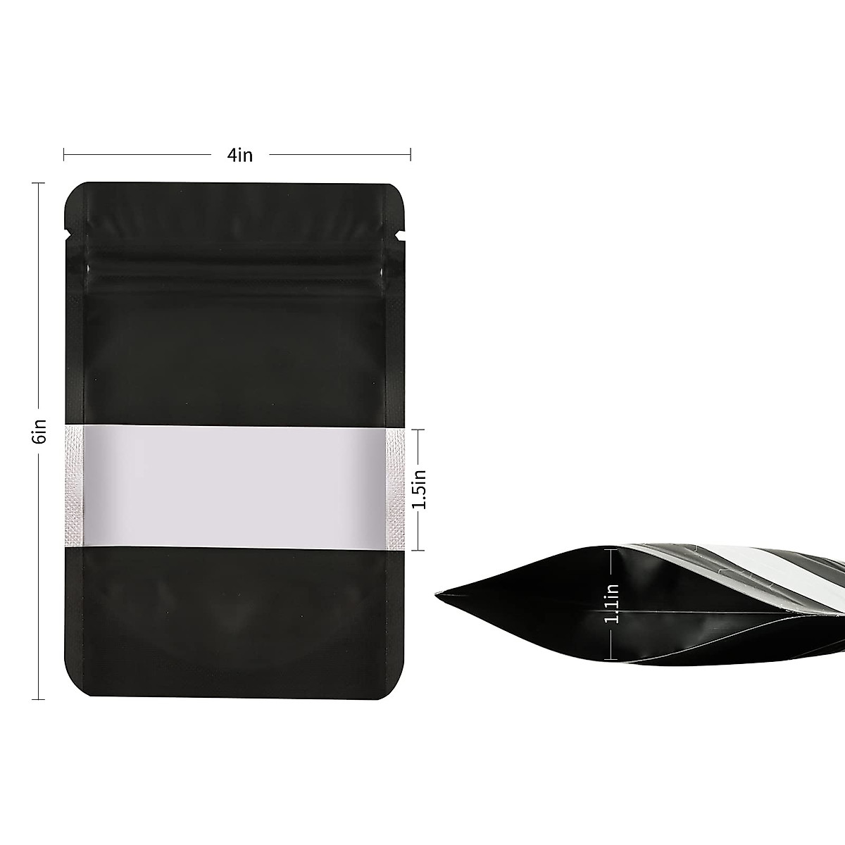 100 Pieces Smell Proof Mylar Bags, Resealable Food Storage Bags with Clear Window, Foil Pouch Stand-up Bags for Food Self Sealing Storage Supplies (Black, 4 x 6 Inch)