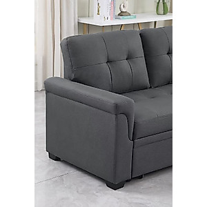 Lilola Home Lucca Performance Artificial Leather L-Shaped Pull-Out Sleeper Sofa Sectional with Reversible Storage Chaise and Solid Wood Frame, Gray