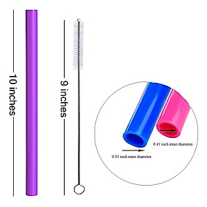 ALINK 6 Silicone Smoothie Straws + 6 Extra Wide Boba Tea Straws