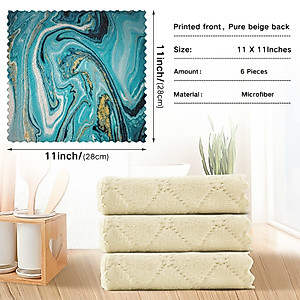Natural Luxury Teal Turquoise Marble with Golden Powder Oriental Art Pack of 6 Pcs Kitchen Dish Towels, Absorbent Soft Dishcloths for Bar Cafe Car Table Chair Window Washable Towels 11 x 11 inches