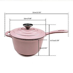 HAWOK Enameled Cast Iron Saucepan, 2QT Saucepan with Lid and Long Handle, Pink