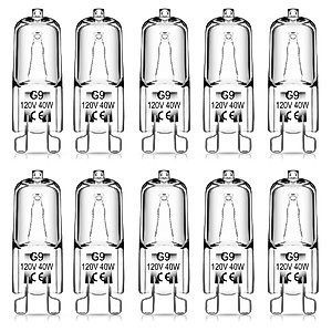 DORESshop G9 Halogen Light Bulb, 10 Pack 2 Pin Base JC Type Small Light Bulb 120V T4 Bi-Pin 40W G9 Dimmable Long Lifetime, 3000K Warm White for Halogen House Hold Light Bulb,Pendants, Cabinet Lights