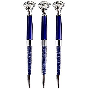 Danse Jupe 3 Pcs Big Crystal Diamond Pens,Bling Metal Ballpoint Pen,1.0 mm,Black Ink Office Supplies Gift Pens for Christmas Bridesmaid Wedding Birthday Royal Blue