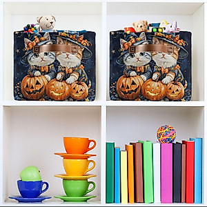 YETTASBIN Cute Halloween Cat Storage Basket 1PC, Large Collapsible Toys Clothes Organizer, Long-Lasting Canvas Storage Bin with Handle for Shelves Closet Laundry Home Office Decor