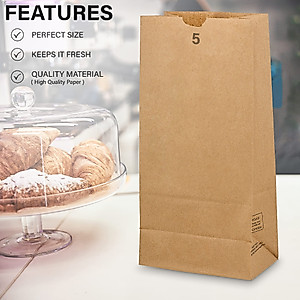 MT Products Brown Paper Bags 5 lb. - Kraft Paper Bakery and Grocery - Pack of 100