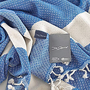 Turkish Beach Towel 100% Cotton Peshtemal Travel Camping Bath Sauna Beach Gym Pool Blanket Gift Quick Dry Sand Free Beach Towel - Blue