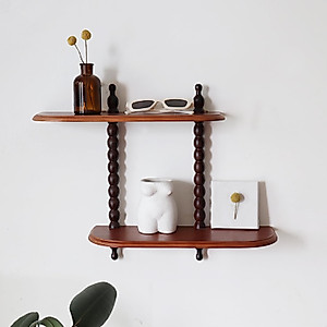 FRIADE 2-Tier Wall Mounted Floating Shelf with Two Roman Column,Decorative Display Shelf for Entrance,Bathroom, Bedroom, Living Room, Kitchen,Office (Brown)