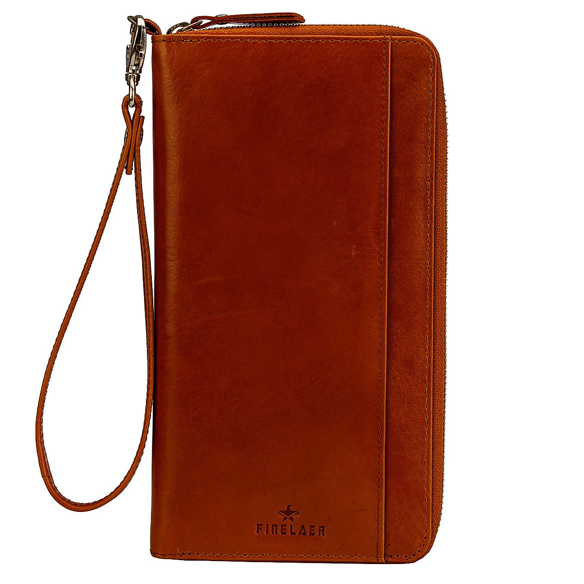 FINELAER Travel Passport Zip Around Long Leather Wallet