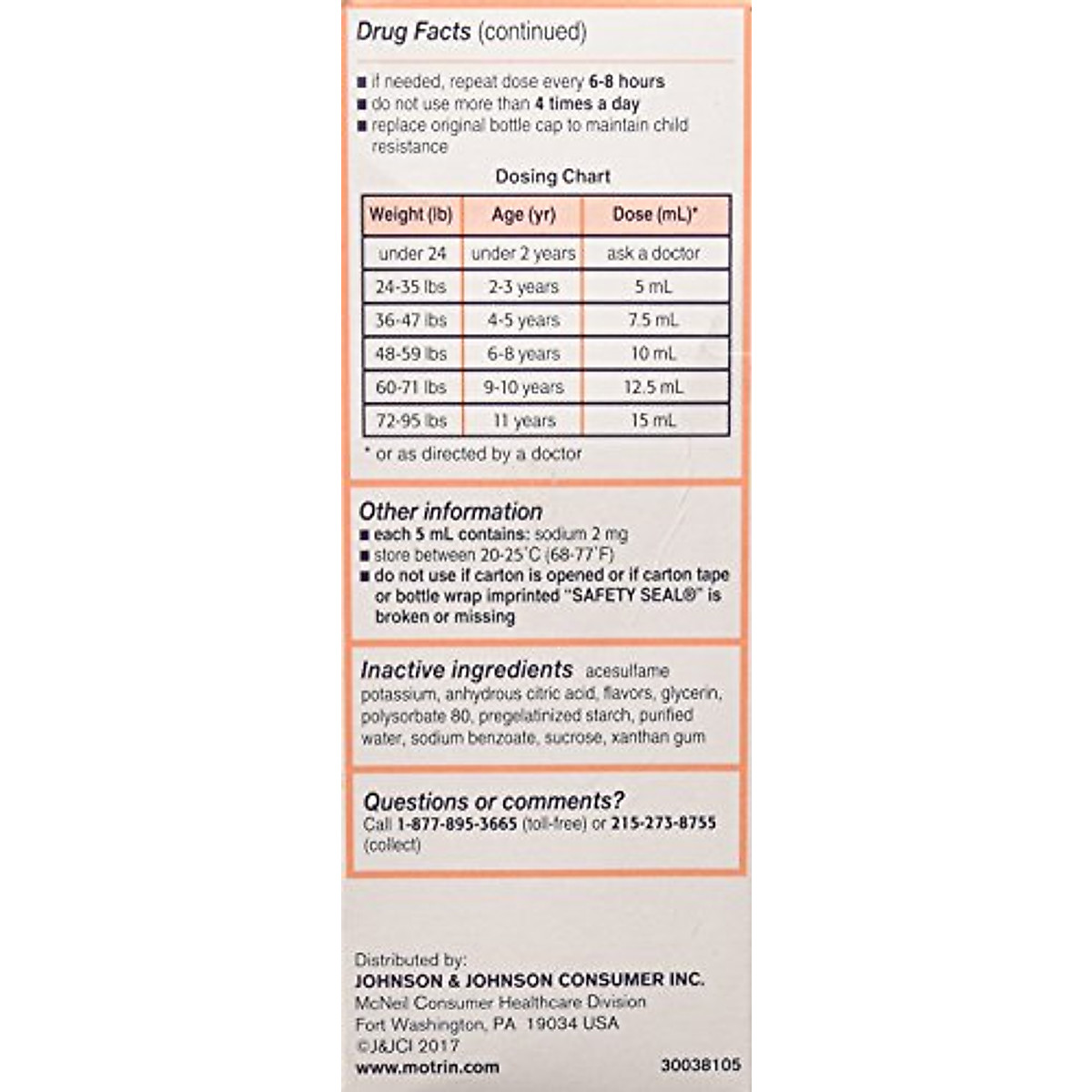 MOTRIN Children's Oral Suspension Dye-Free Berry, 4 oz