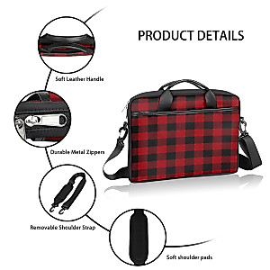 Grid Print Laptop Computer Bag Waterproof Shoulder Messenger Bag 13-15 inch Durable Laptop Tote Bag with Shoulder Strap Handle Lightweight Crossbody Briefcase