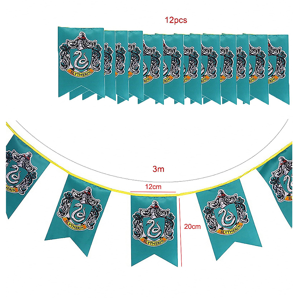 Birthday Pary Harry Gift Potter Wall Banner, Gryffindor | Hufflepuff | Ravenclaw | Slytherin House Decor Flag (3m 12pcs)