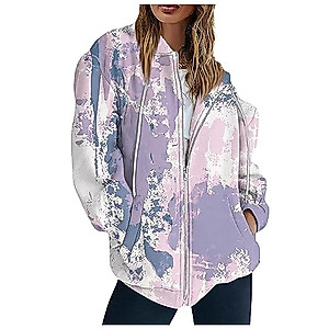 Swrowesi Zip Up Hoodie Women Drawstring Fashion Activewear Y2k Hoodie Black Zip Up Hoodie Womens Hoodies Zip Up Zip Up Hoodies for Women Printed Hooded Coat Outwear Sports Drawstring Jacket