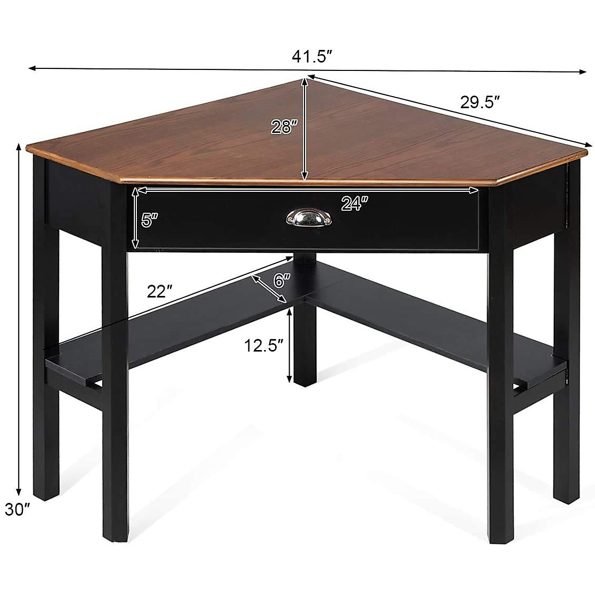 Nightcore Small, Wood Computer Desk, Compact Writing w/Drawer & Storage Shelves, Space Saving Study Workstation, Laptop PC Corner Table, Coffee