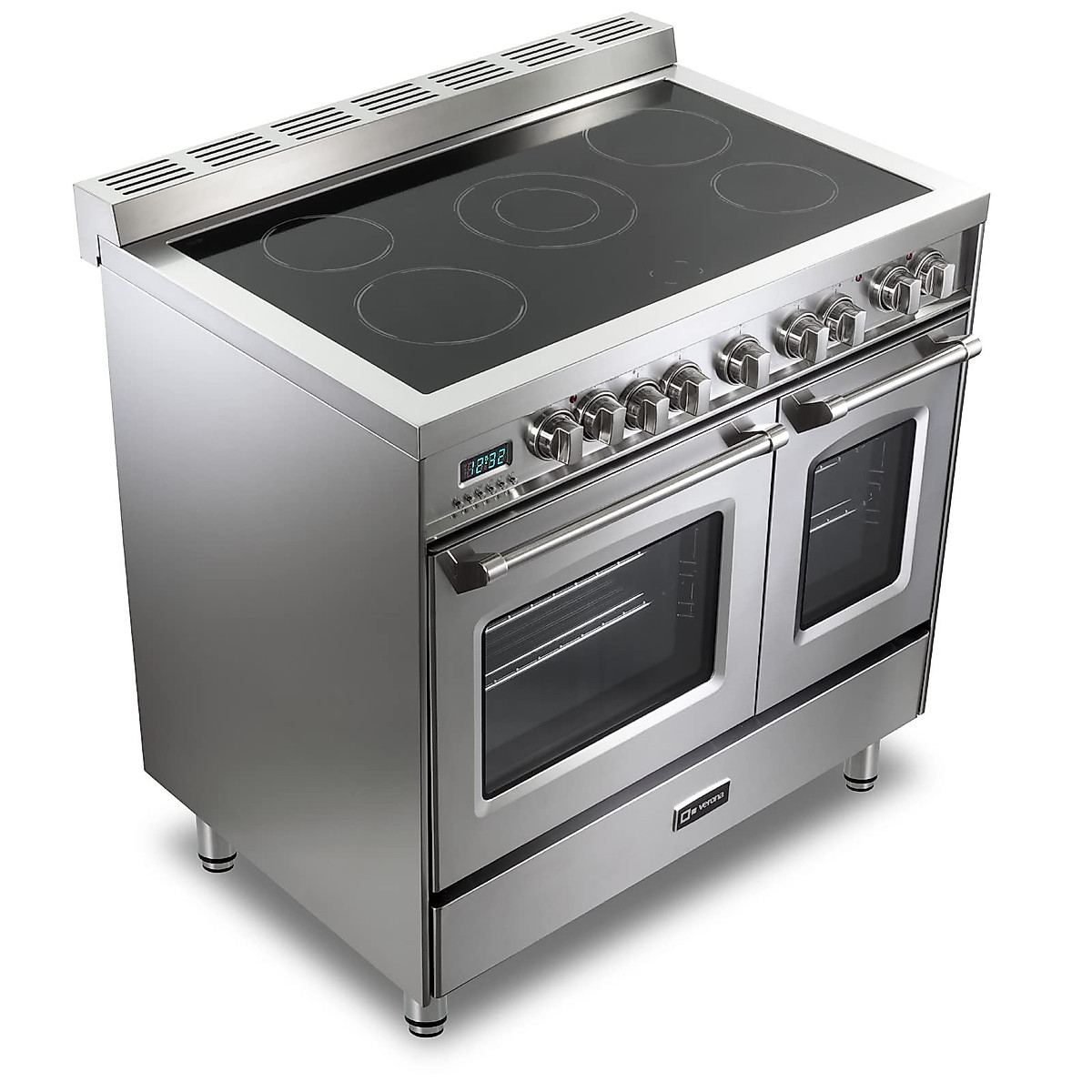 Verona Prestige Series VPFSEE365DSS 36 Inch All Electric Freestanding Range Double Oven Convection, 5 Burners Dual Center Element Chrome Knobs and Handle Stainless Steel