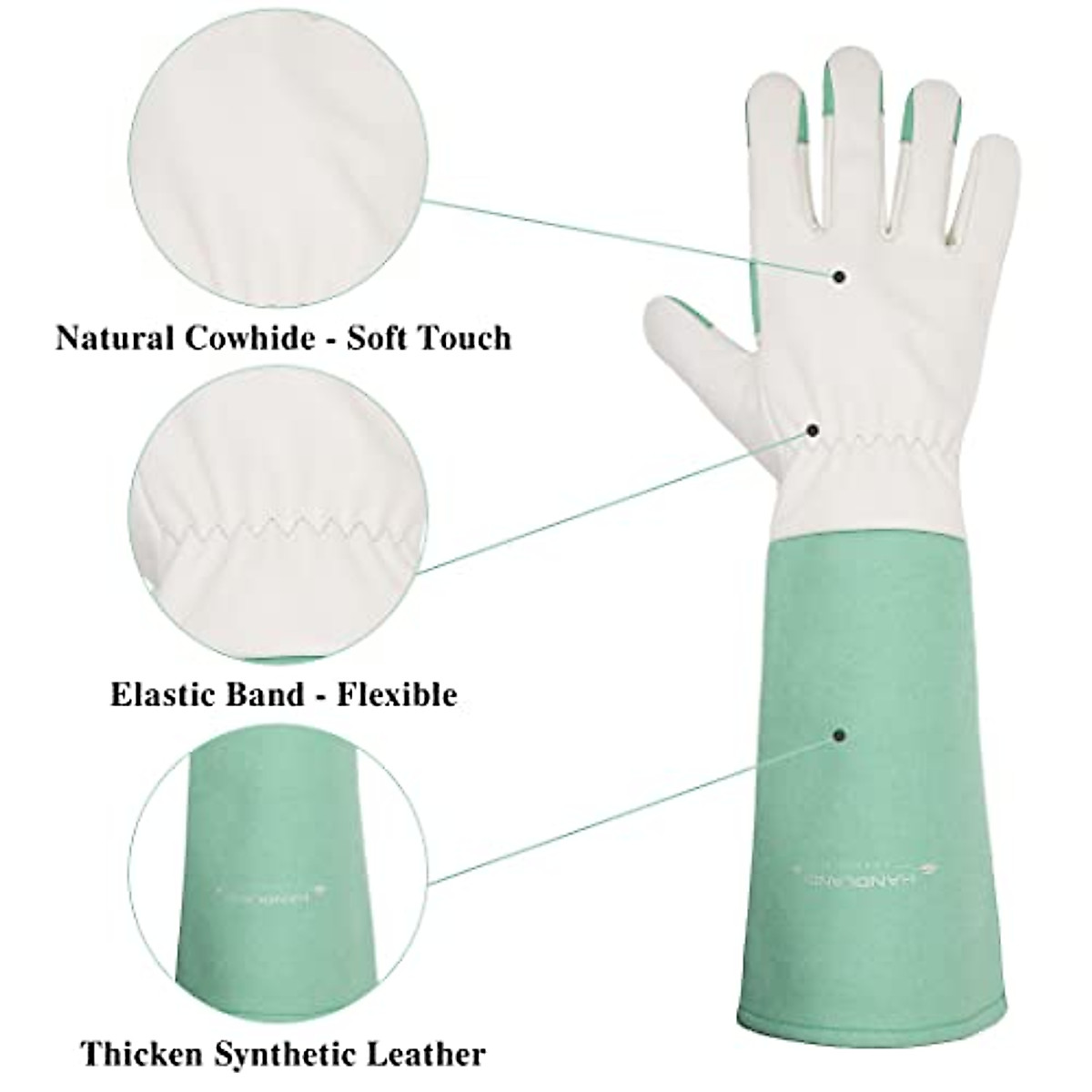 HANDLANDY Long Garden Gloves Thorn Proof for Women & Men, Rose Pruning Gauntlet Gloves, Best Protection Tool for Gardener (Green, Small)
