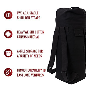 Rothco Gi Style Canvas Double Strap Duffle Bag, Black