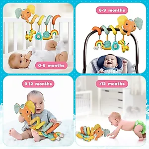 EverLove Spiral Car Seat Toys - Hanging Toys - Stroller Toys for Babies - Best Gift for 0 3 6 9 12 Months Baby (Colorful Elephant)