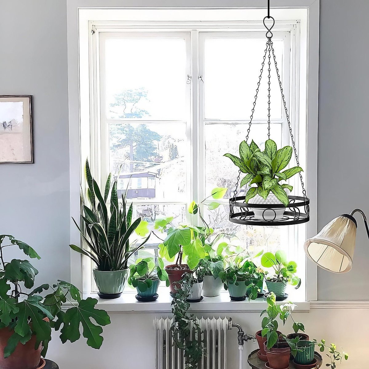 lanccona 3 PCS Plant Hanger Indoor Outdoor, Moon Phase Hanging Plant Holder with 3 Hooks, Hanging Plant Shelf for Boho Home Decor, Black (POTS NOT Included)