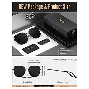 LUENX Trendy Square Oversized Women Aviator Sunglasses - Polygon Flat Three dimensional Rhombic Loop Wire Black Frame PC Grey Lens