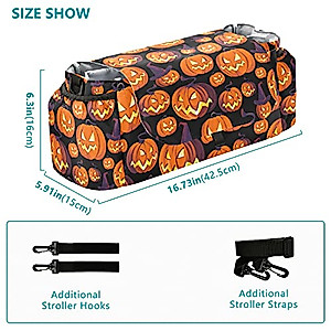 Hat Halloween Pumpkins Stroller Organizer with Cup Holder Universal Stroller Organizer Bag Detachable Shoulder Strap Stroller Accessories for Diaper Snacks Toys Keys Fit All Baby Stroller