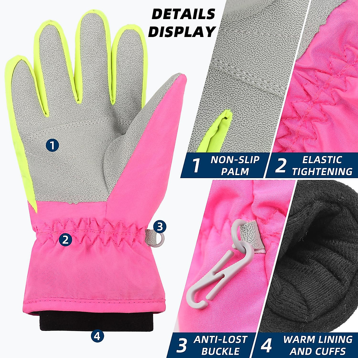 AMYIPO Kids Winter Snow Ski Gloves Children Snowboard Gloves for Boys Girls (Pink-3, 6-7 Years)