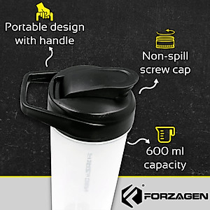 Forzagen Shaker Bottle 20 oz - Protein Shaker Bottle for Pre & Post workout drinks - Classic Protein Mixer Shaker Bottle (White)
