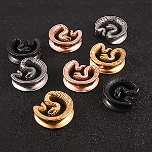DOEARKO 2PCS Fashion Snake Saddle Ear Plugs Body Piercing Tunnels 316 Stainless Steel Hypoallergenic Earrings Plugs for Ears Expander Body Jewelry (19mm(3/4"), gold)