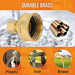 SUNGATOR 2-Pack 3/4 Inch Female Garden Hose by 1/4 Inch Compression Brass Adapter, No Lead Brass with Extra 2-Piece Rubber Rings and a Sealing Tape