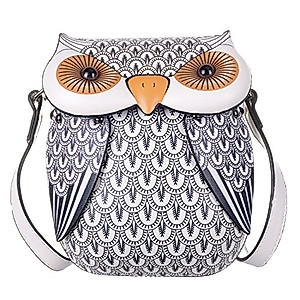 QZUnique Cute Owl Cartoon PU Leather Handbag Casual Satchel School Purse