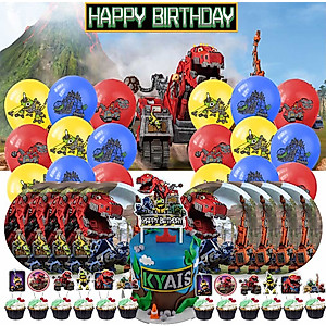 Dinosaur Truck Dinotrux Party Supplies Plates Decorations Birthday Cake Topper Banner Decor Backdrop Balloons
