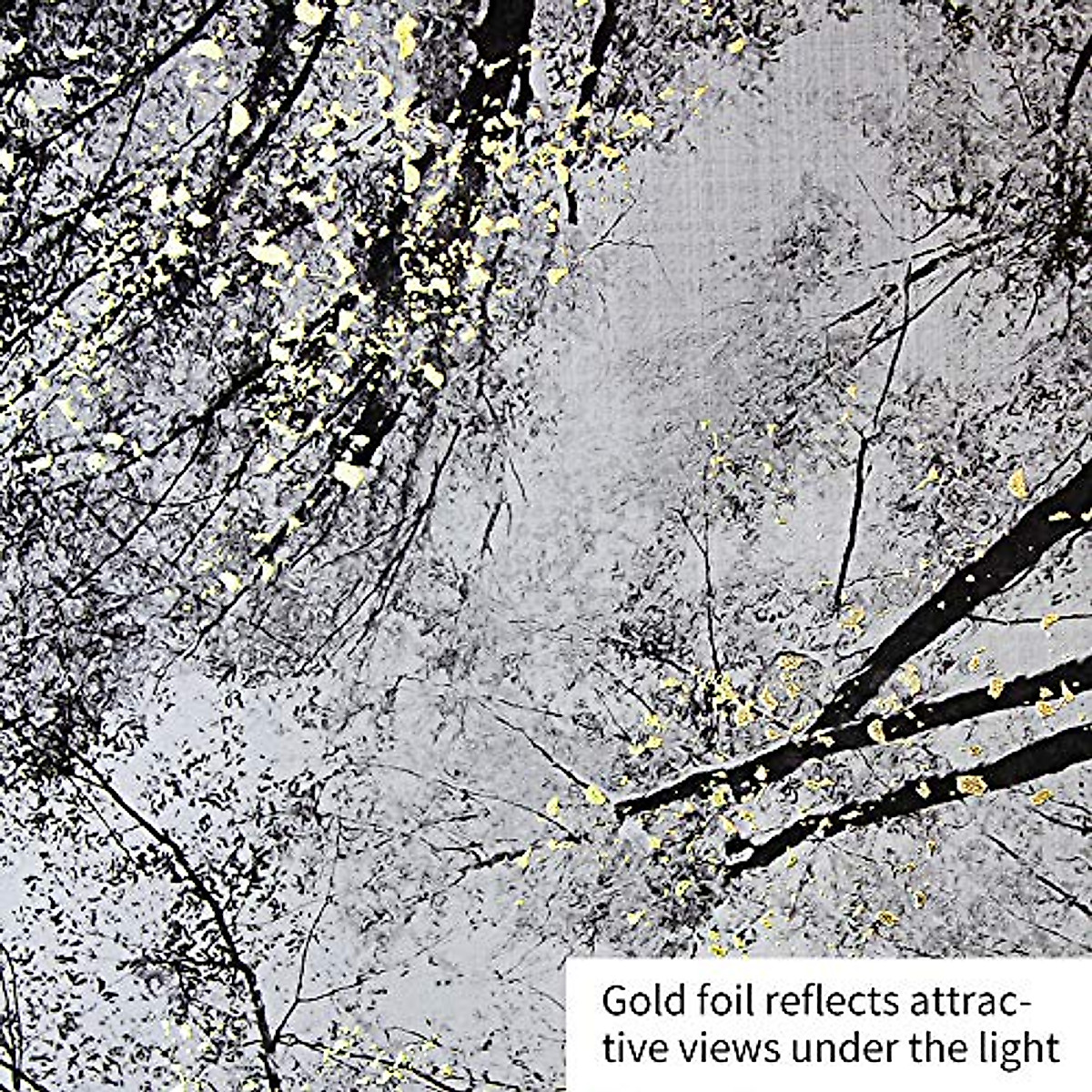 lamplig Forest Wall Art Large Grey Tree Pictures Black and White Gray Canvas Prints Hand Painted Oil Paintings Gold Leaf Framed Nature Artwork Vertical Home Decor for Living Room Bedroom 32"x48"