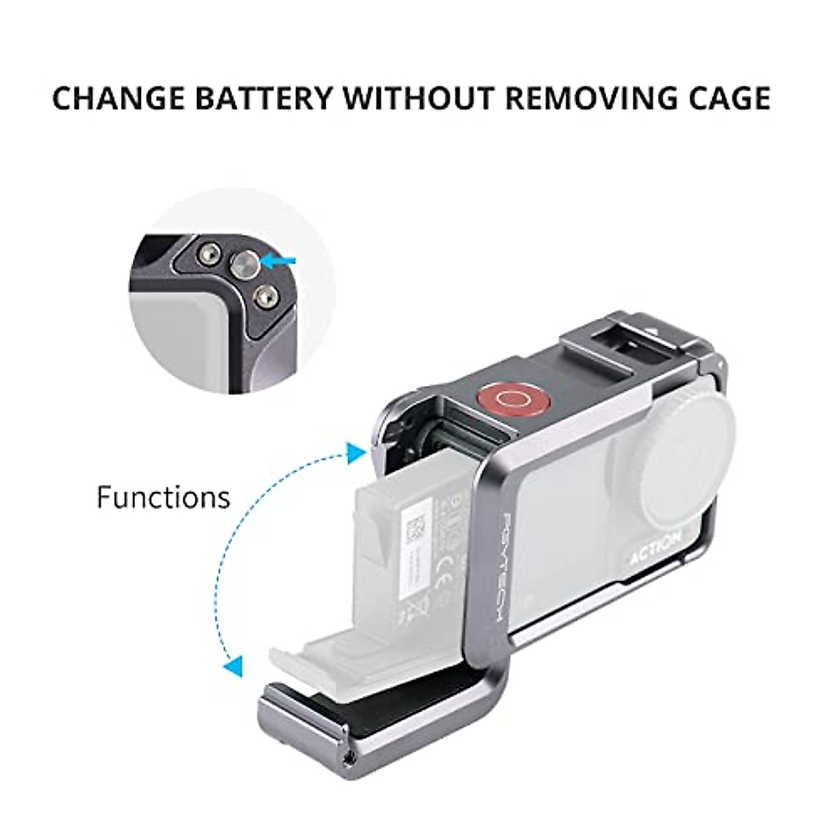 PGYTECH Video Vlogging Camera Frame Cage for DJI Osmo Action 3 Camera ,Include for DJI Magnetic Connection Interface and 1/4 Thread Hole with Cold Shoe Mount, Prevent The Screen from Scratching