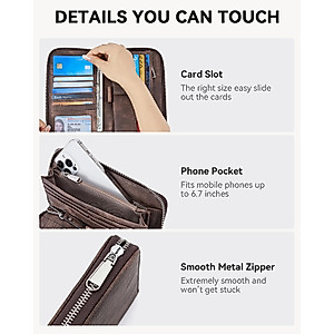 BOSTANTEN Leather Wallets for Women RFID Blocking Zip Around Credit Card Holder Phone Clutch, Deep Coffee