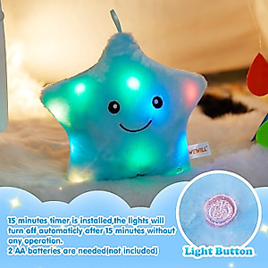 WEWILL 9'' LED Twinkle Star Soft Plush Pillow Toys Glowing Stuffed Star Light up Pillow Plush with Colorful Night Lights Birthday Valentines Day Gift for Toddler Kids(Blue)