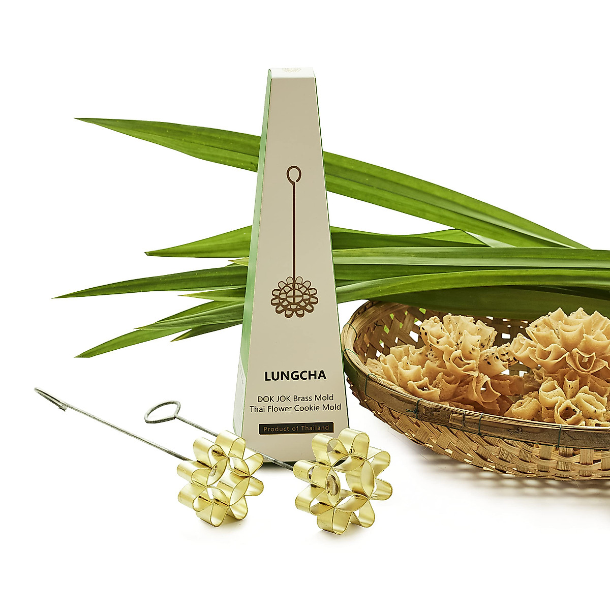 DOK JOK Brass Thai Flower Cookies Mold for Stylist Sunflower Crispy Biscuit Difference Size (6 cm)