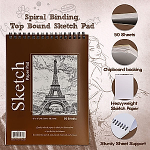 Emraw 6" x 8" Sketch Book Top Wire Bound Spiral, Acid Free Sketchbook White Writing, Drawing & Sketching Sketch Pads for Kids Adults Beginners Artists, 50 Sheets Per Sketch Pad, 2 Pack