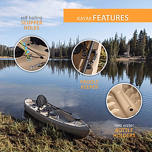 "Lifetime Muskie Angler Sit-On-Top Kayak with Paddle, Tan, 120""" (90508)