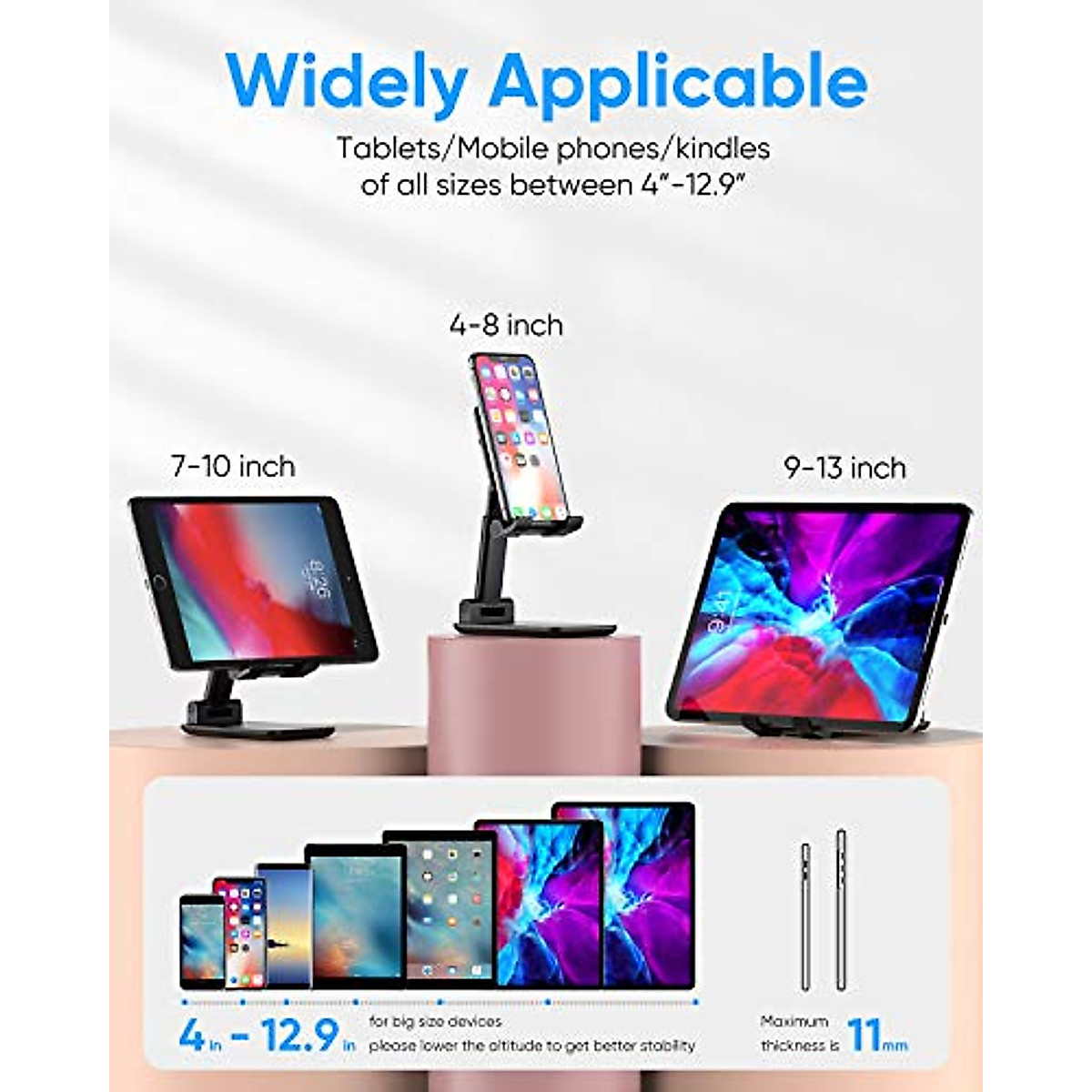 Adjustable Cell Phone Stand, Foldable Phone Holder Tablet Stand for Desk, Angle Height Adjustable Cell Phone Stand Compatible with Phone 11 Pro Xs Xs Max Xr, Mini,Tablets (Black)