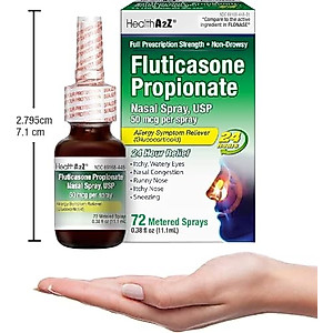 HealthA2Z® Fluticasone Propionate Nasal Spray| 50 mcg per Spray | 24 Hour Allergy Relief | 72 Sprays | 0.38 fl oz (11.1mL) | Relief from Nasal Congestion | Runny Nose | Sneezing