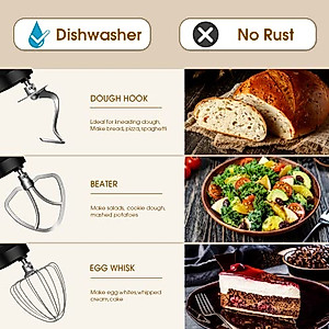 Panti Stand Mixer, 8.5 Qt. 660W 6+P Speed Kitchen Aid with Dough Hooks, Whisk, Beater and Suction Cup Bottom Splash Guard Attachments for Baking Bread, Cookie, Kneading, Dishwasher Safe, Black