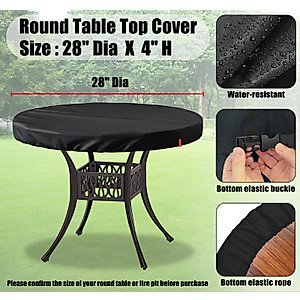 SoloToo Outdoor Round Table Cover,Waterproof Anti-UV Patio Round Table Top Covers,Fits Round Patio Furniture Up to 26" - 28" Diameter (Black)