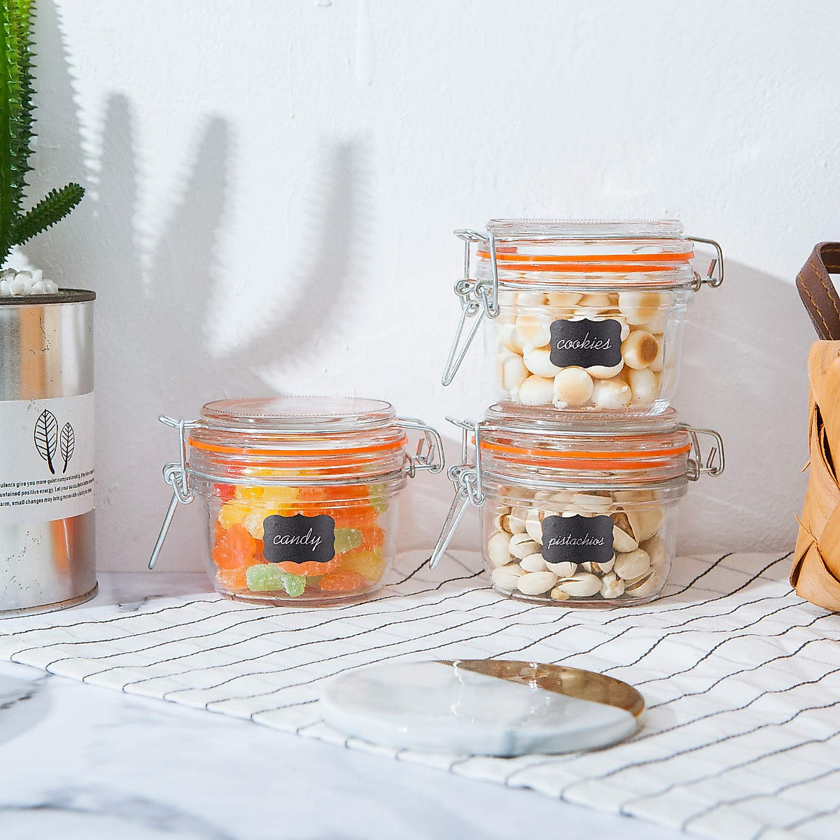 Small Glass Jars With Airtight Lids,Encheng Glass Spice Jars 5 oz,Maosn Jars With Leak Proof Rubber Gasket 150ml,Glass Storage Containers With Hinged Lid,Kitchen Canisters 12 Pack … …