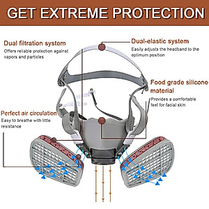 EROCK Half Facepiece Reusable Respirator 6200, Professional Organic Steam Respirator Widely Used in Organic Gas, Paint Spray, Chemical, Woodworking