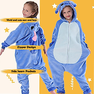 SWEETXIN Kids Unise Onesie Pajamas Plush One Piece Halloween Costume Cosplay Sleepwear for Girls Boys (5 Years,Blue Stitch)